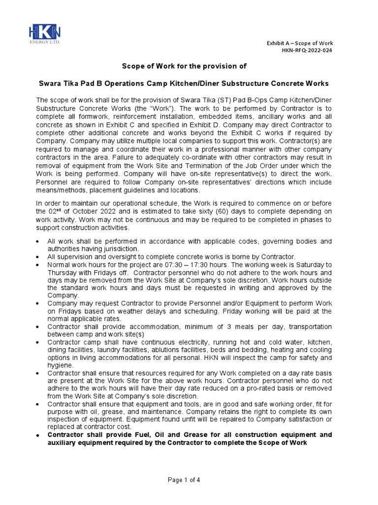 Concrete Works Scope for Swara Tika Camp | PDF | Concrete | Materials
