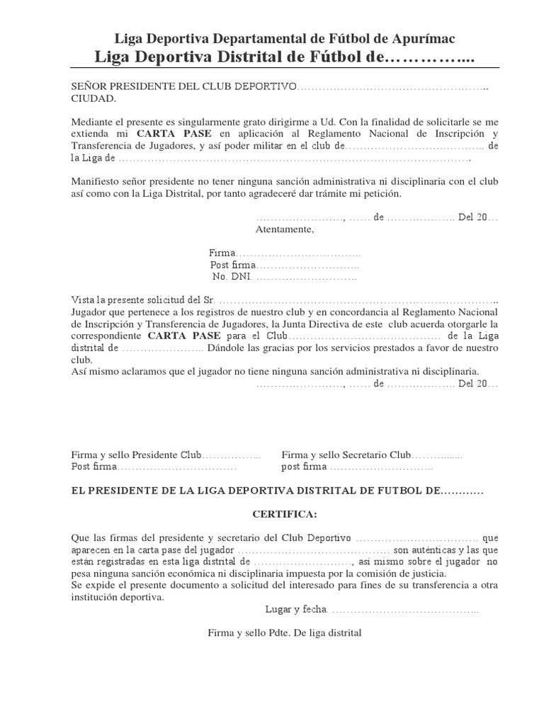 Modelos de Transferencias FPF Formularios | PDF | Asociación de Futbol
