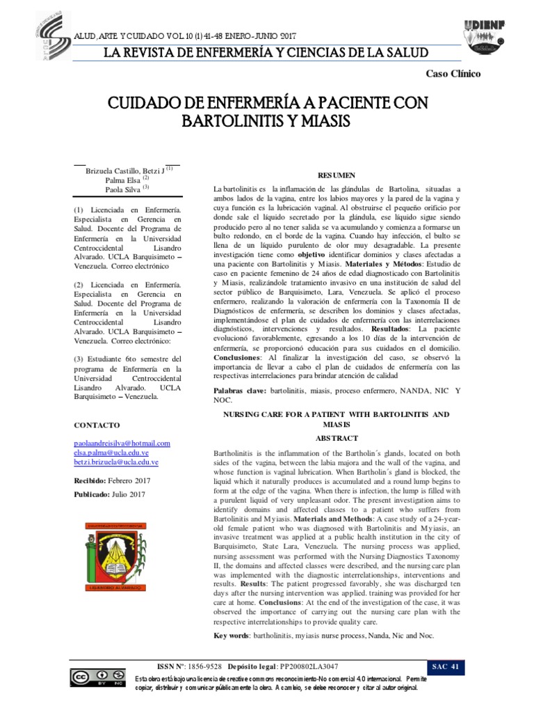 Cuidado de Enfermería A Paciente Con Bartolinitis Y Miasis | PDF ...