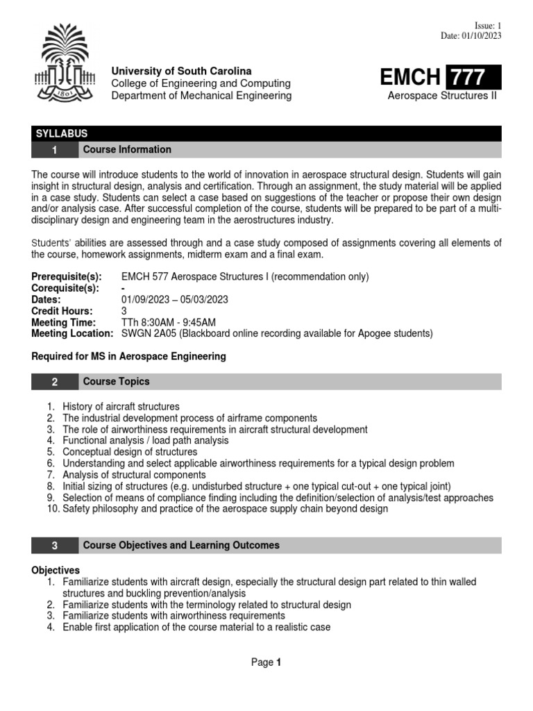 Syllabus EMCH 777 | PDF | Engineering | Aircraft
