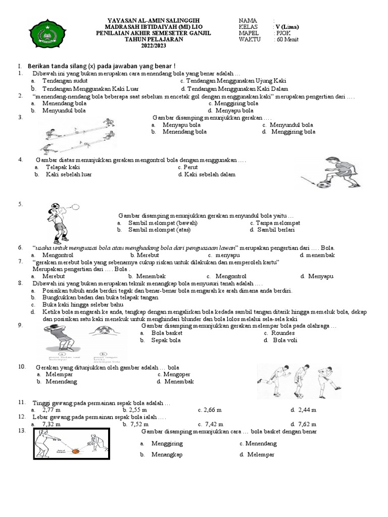 Soal2 Pas Pjok KLS 5 S-1 | PDF