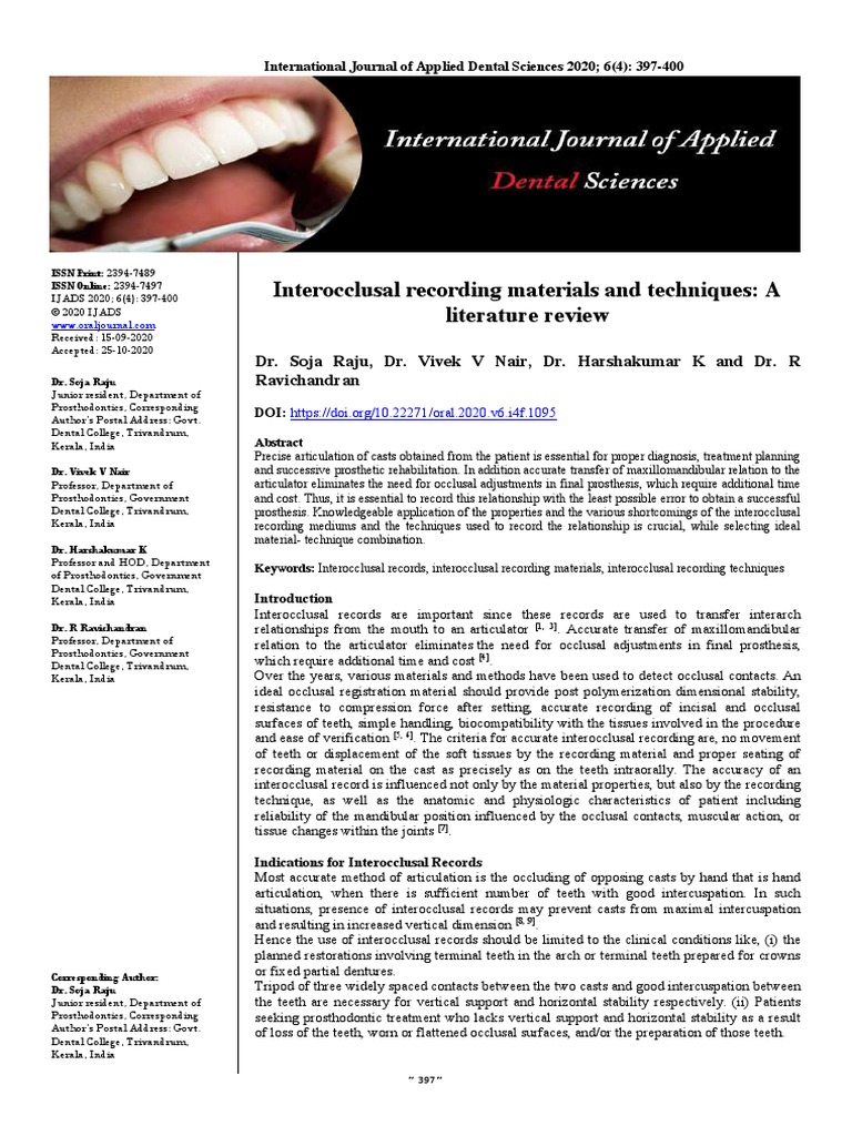 Interocclusal Recording Materials and Techniques: A Literature Review ...