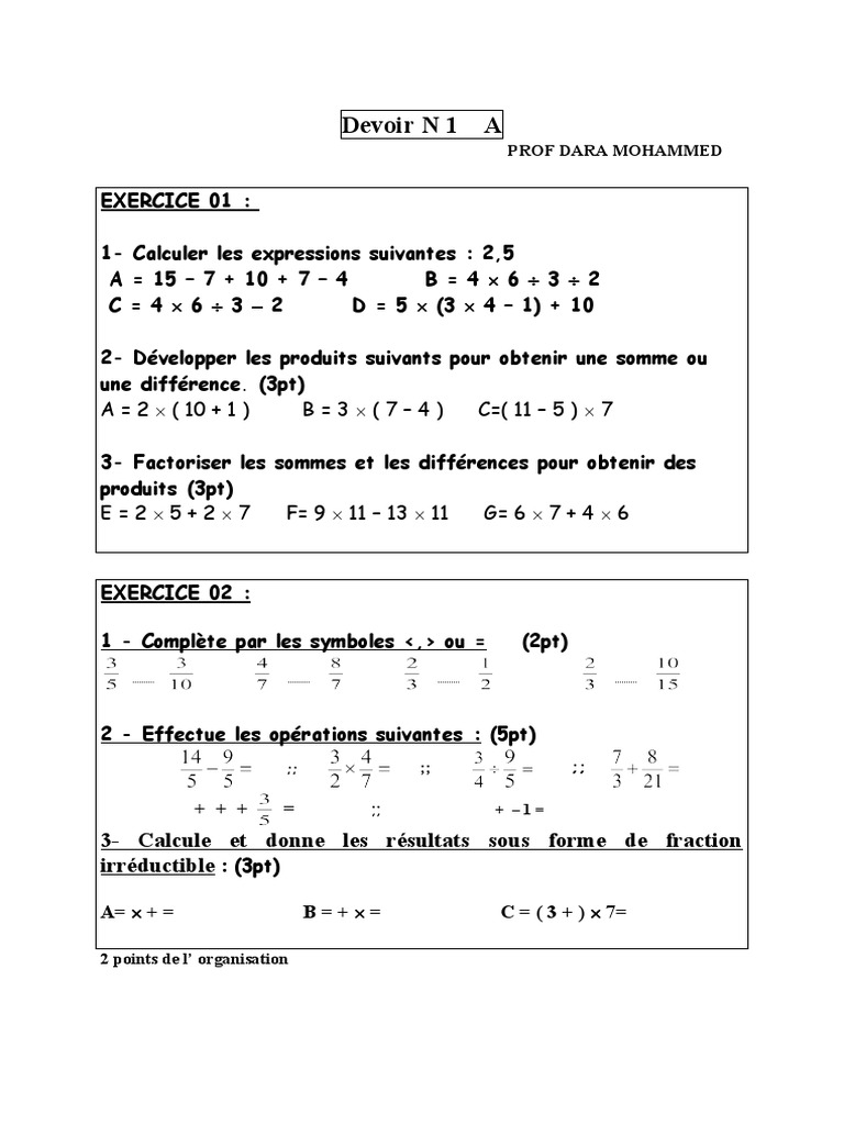 Devoir N 1 Math | PDF