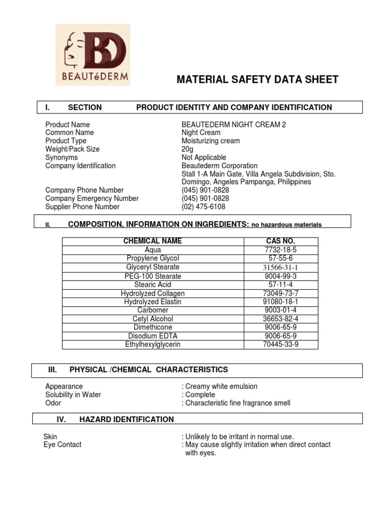 Material Safety Data Sheet - Beautederm SET/KIT | Download Free PDF ...