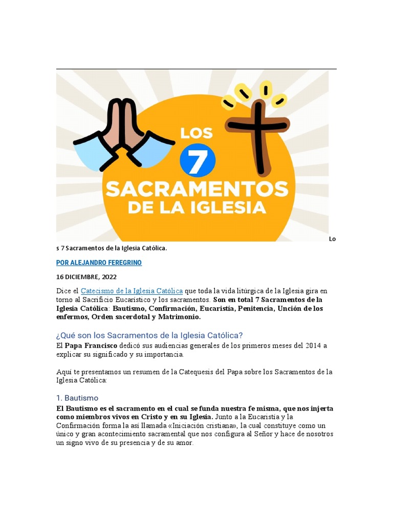 Los 7 Sacramentos de la Iglesia Católica | PDF | eucaristía | Confirmación