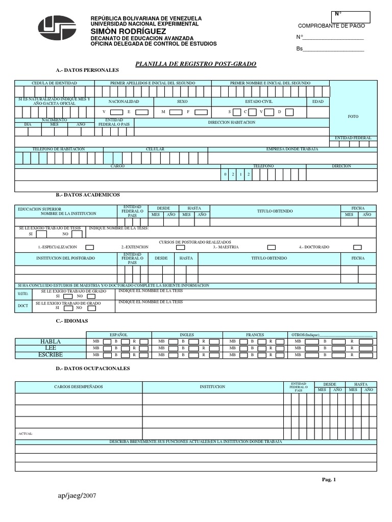 4-Planilla de Registro de Postgrado | PDF