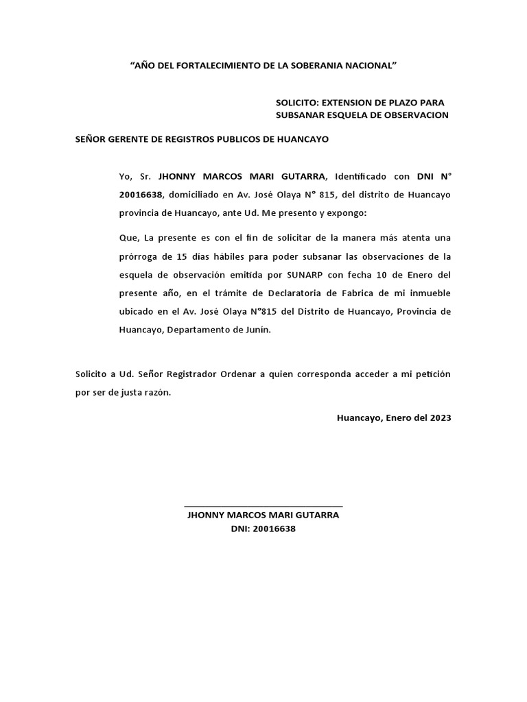 Solicitud de Prorroga | PDF