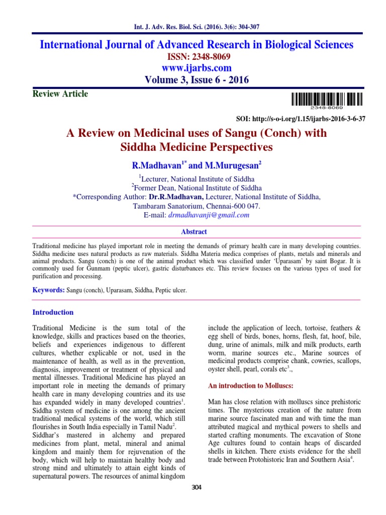 A Review On Medicinal Uses of Sangu (Conch) | PDF | Mollusca | Traditional Medicine