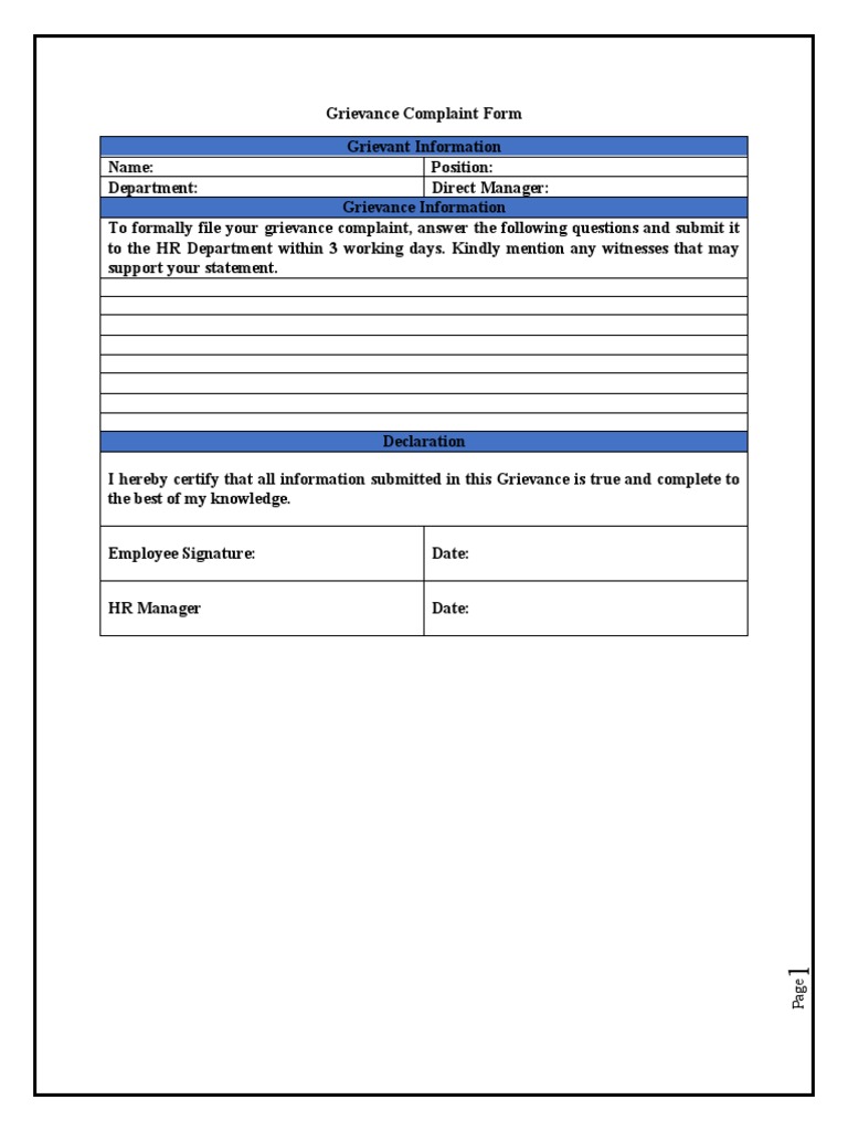 Grievance Complaint Form Template | PDF