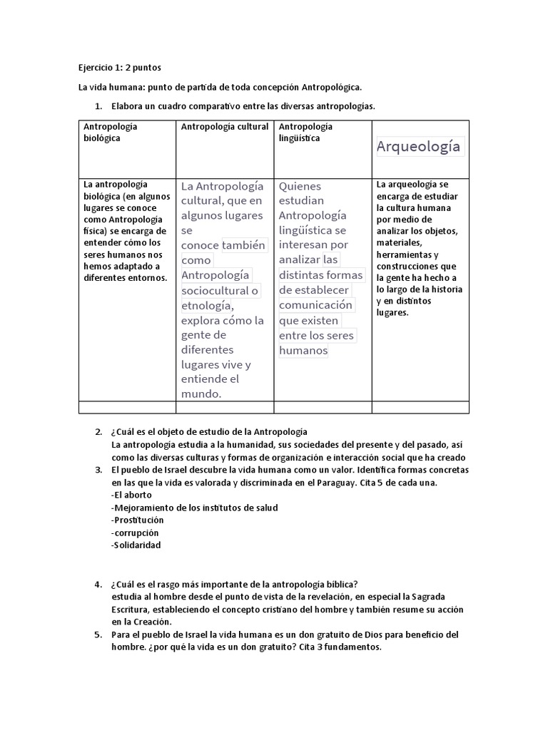 Ejercitario Unidad 1 | PDF | Antropología | Vida