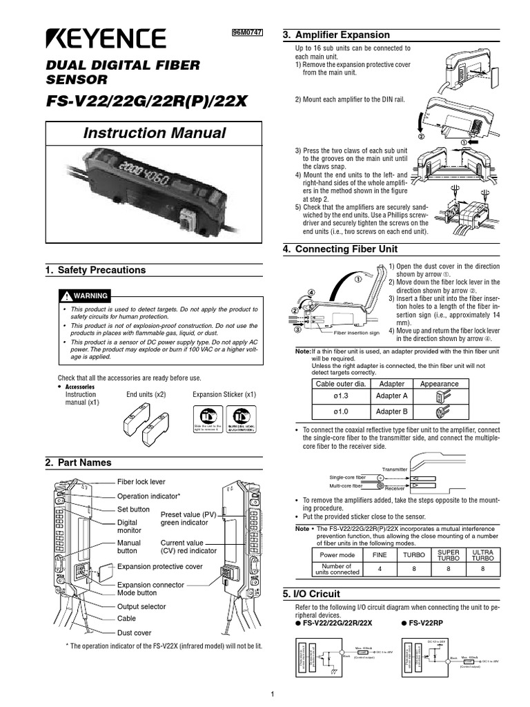 Keyence FS-V22 使用說明 | PDF | Optical Fiber | Sensor