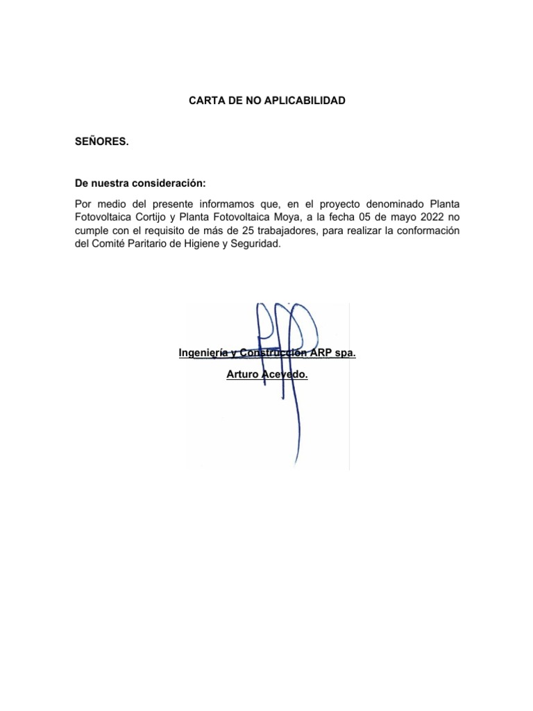 Carta de No Aplicabilidad Comite Paritario-2 | PDF Carta de No Aplicabilidad Comite Paritario-2 | PDF