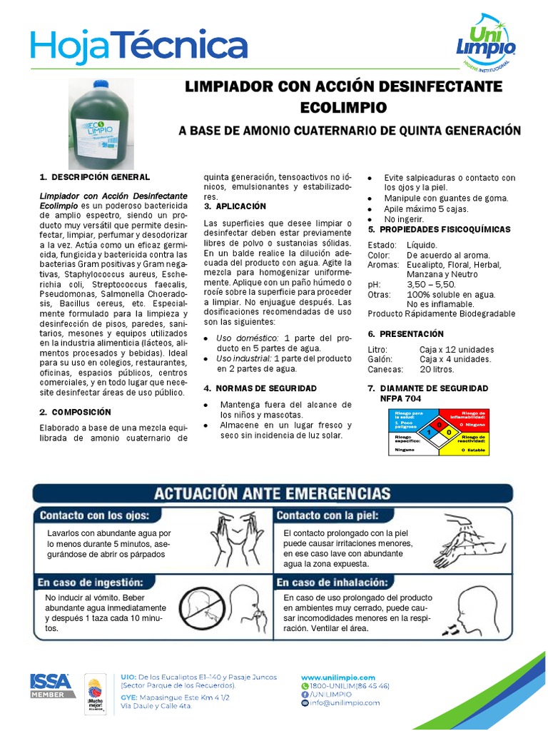 Es - Desinfectante Ecolimpio | PDF | Agua