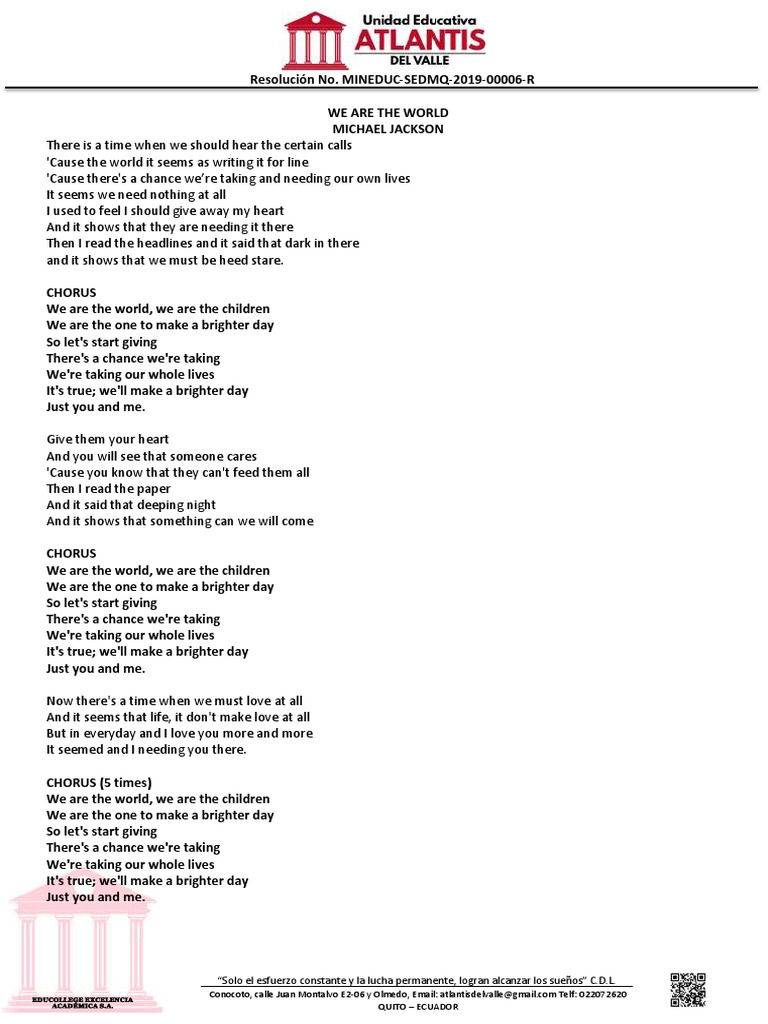 Michael Jackson - We Are The World Lyrics | PDF