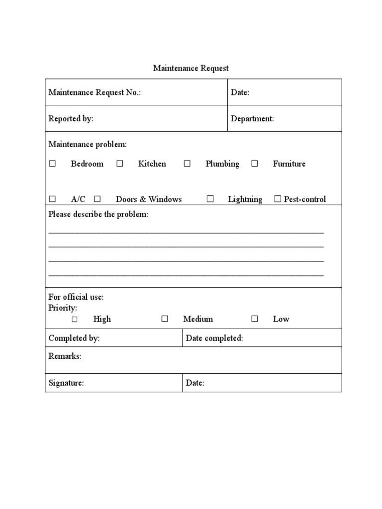 Maintenance Request Monitoring Form | PDF