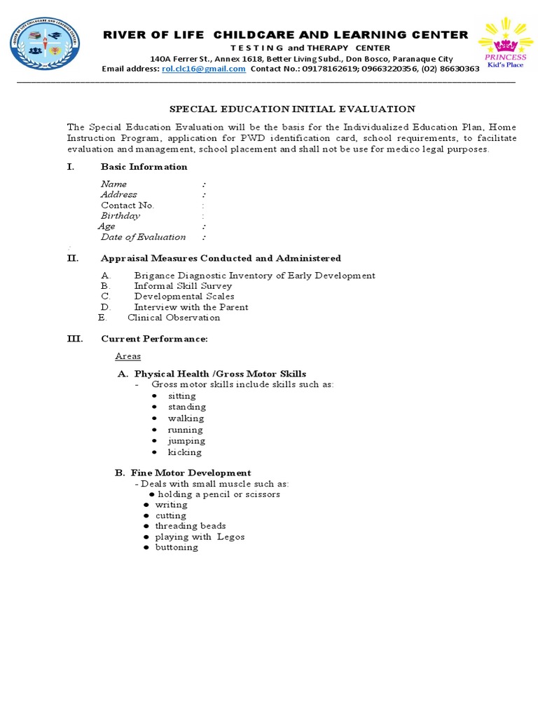 ROL Special Education Initial Evaluation | PDF | Individualized ...