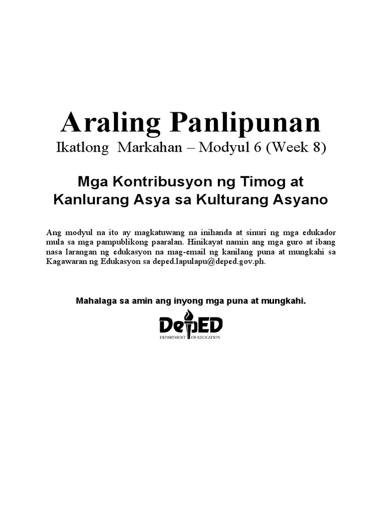 Araling Panlipunan 7 Q3 M6 W8 | PDF