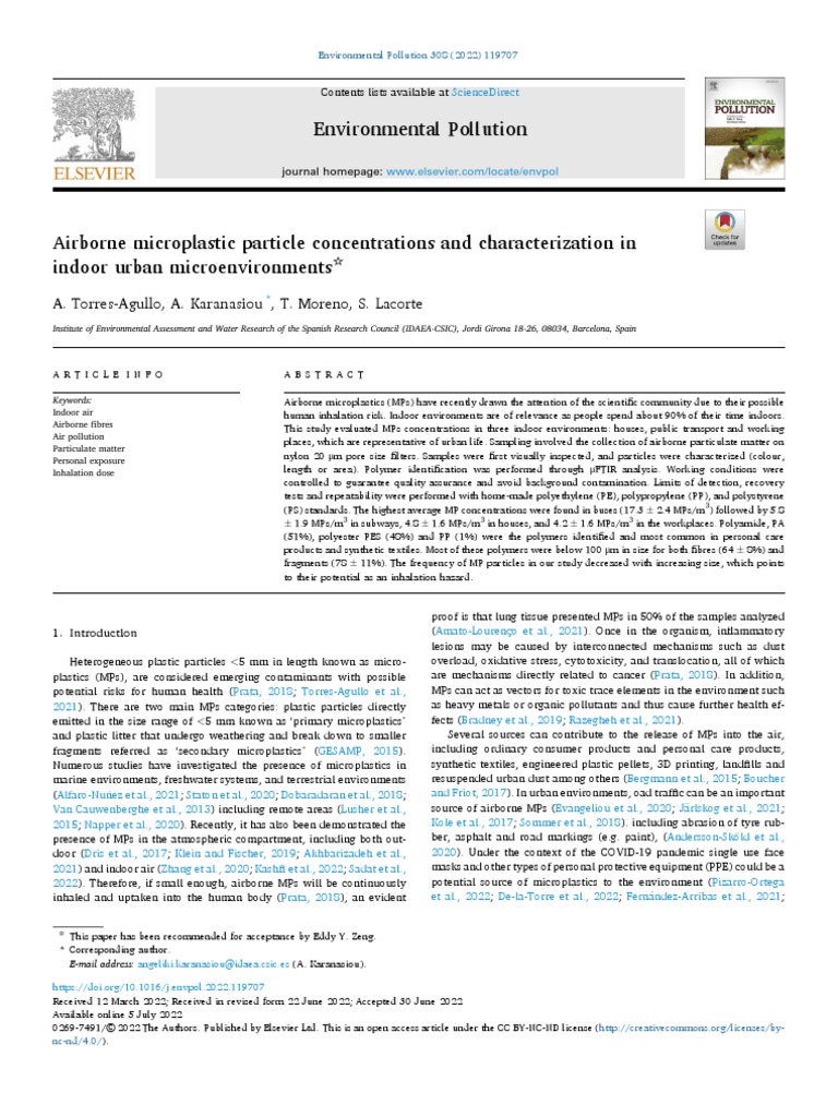 Airborne Microplastic Particle Concentrations and Characterization in ...