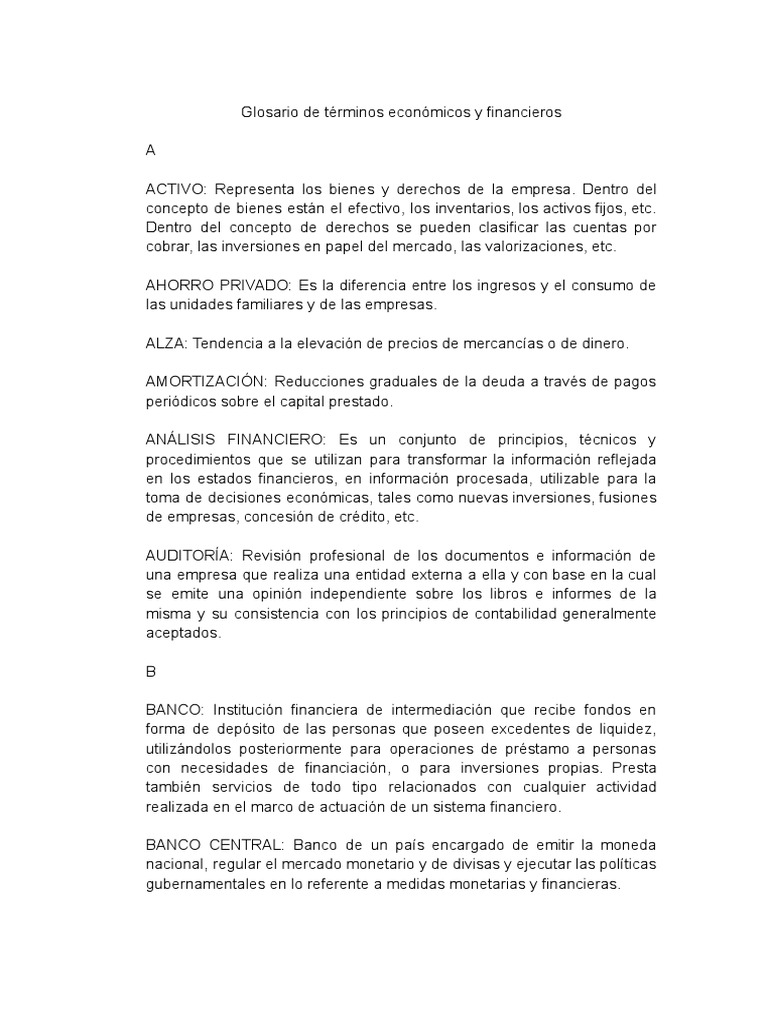 Glosario de Términos Económicos y Financieros | PDF | Bancos | Interés