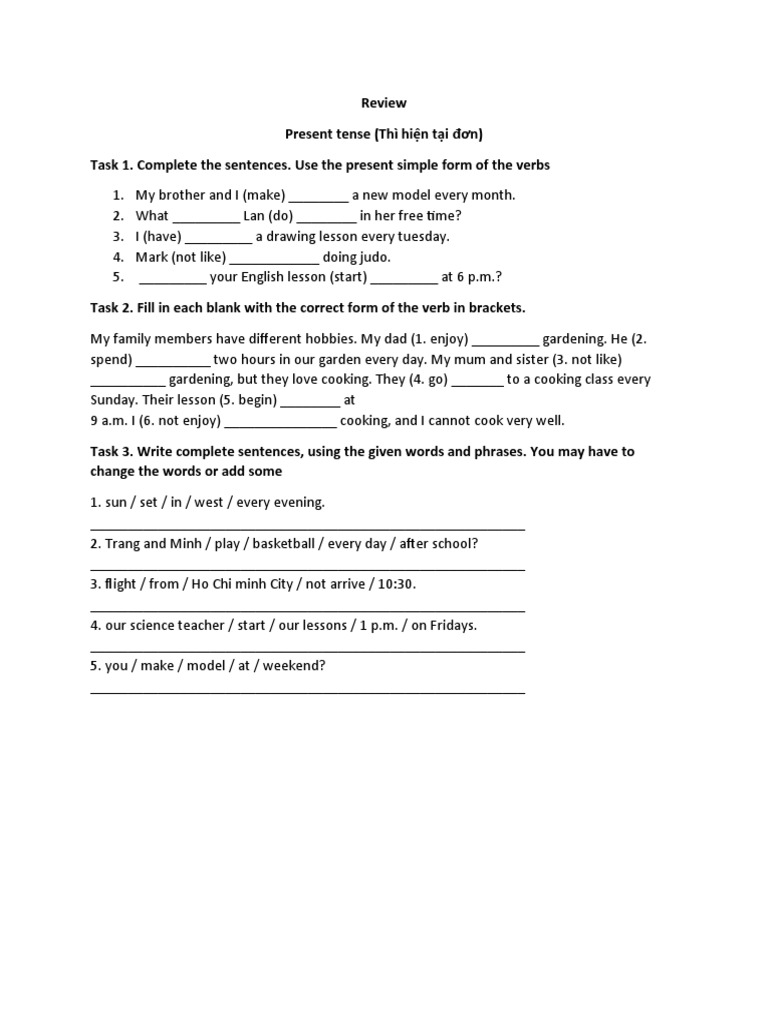 Present Tense Verb Review: An Analysis of Common Present Tense Verb ...