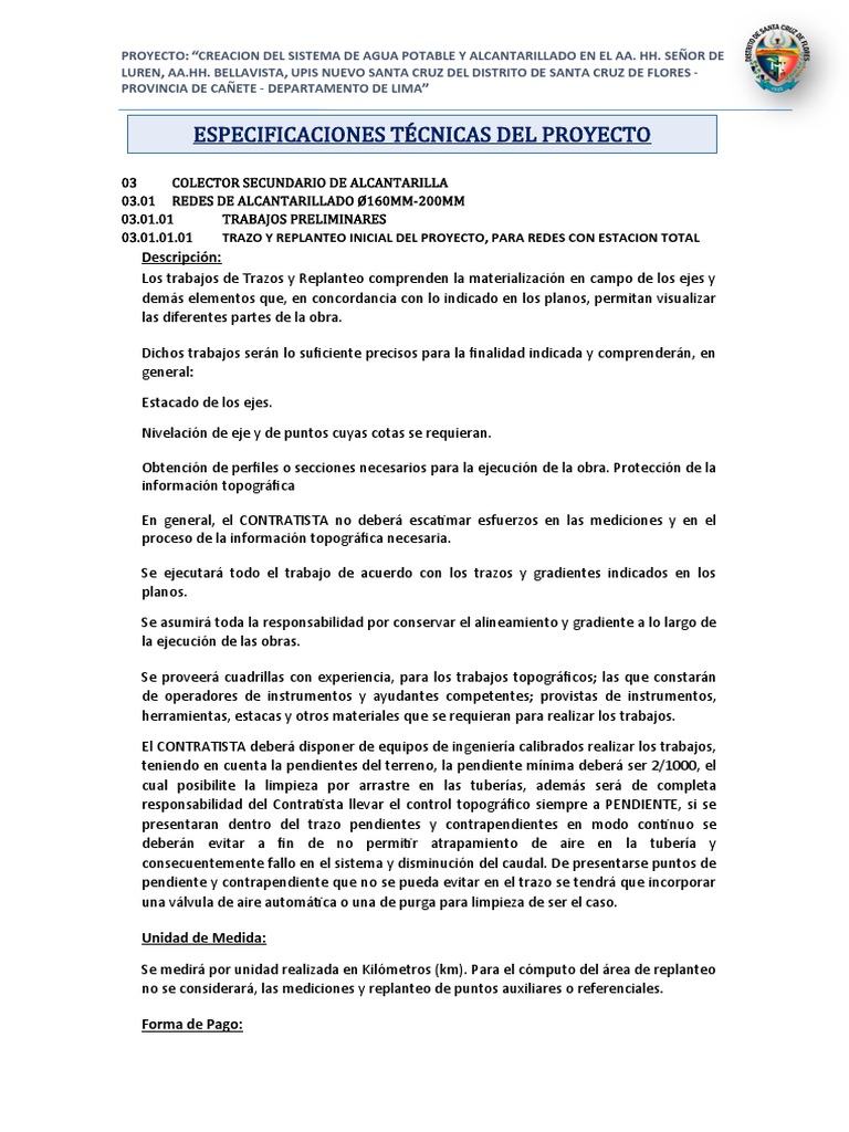 Especificaciones Alcantarillado | PDF | Topografía | Hormigón