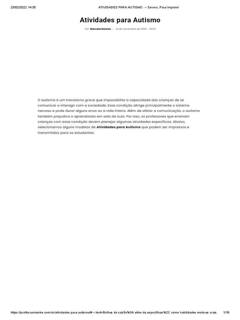 Atividades Impressas para Autismo Severo | PDF | Espectro do autismo ...