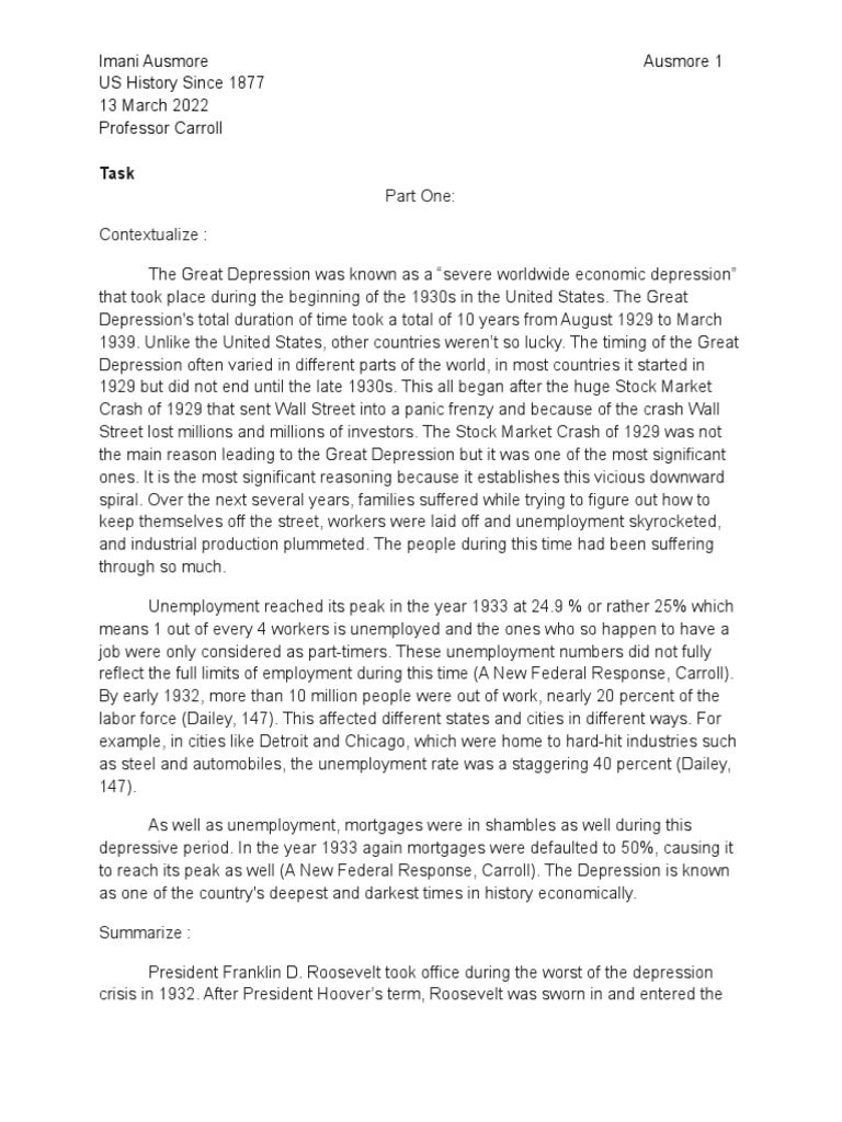 Analysis B 2 | PDF | New Deal | Great Depression