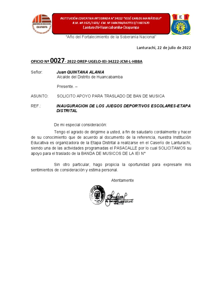 Oficio #027-Mph-Solicito Apoyo | PDF