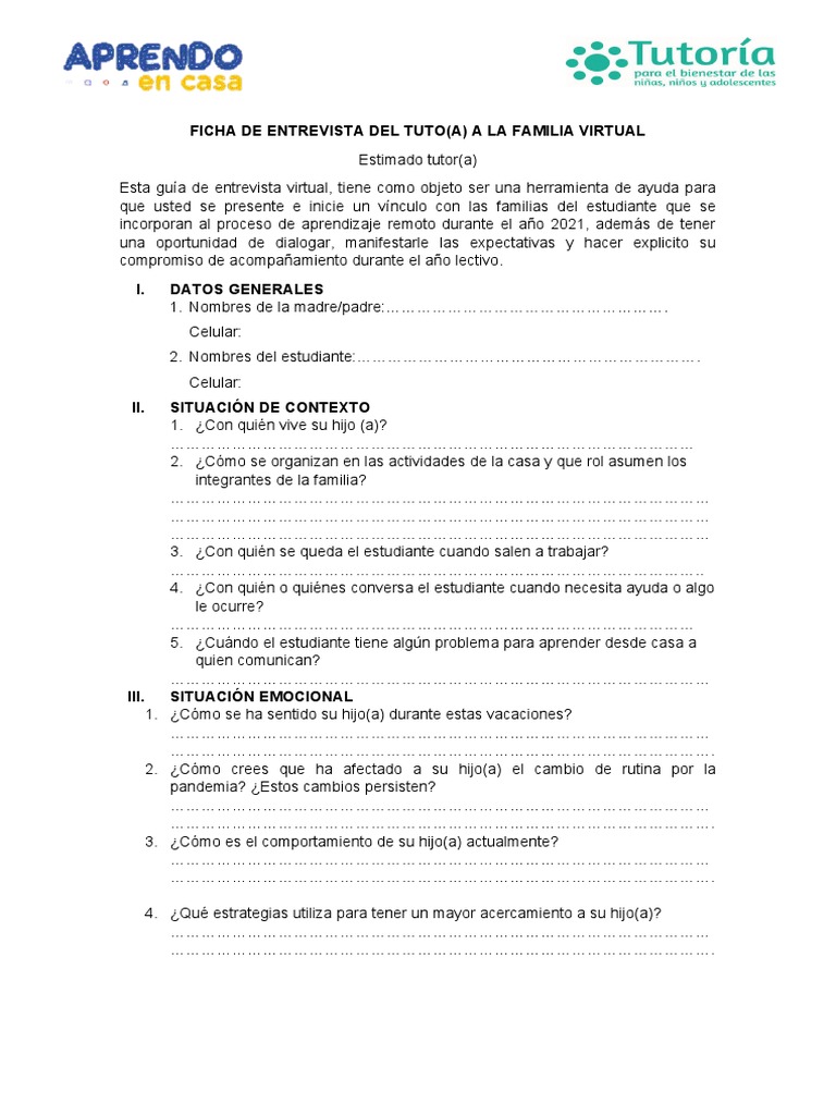 Ficha de Entrevista A La Familia-. | PDF | Aprendizaje | Cognición