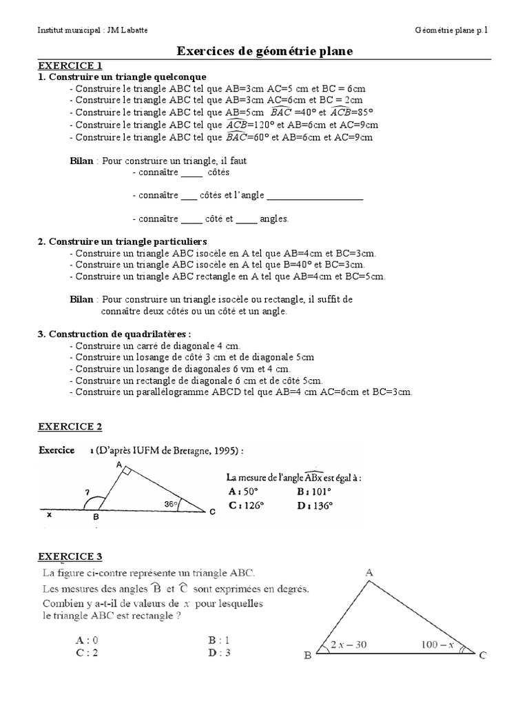 TD Geometrie Plane | PDF | Triangle | Cercle