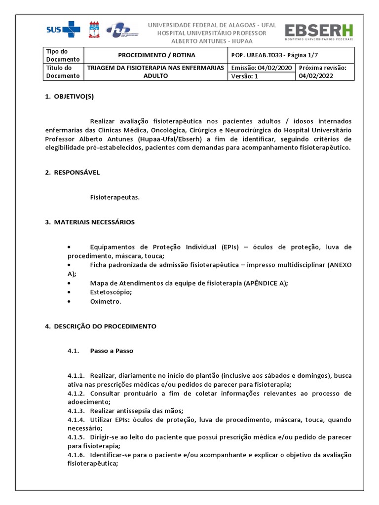 033 Triagem Da Fisioterapia Nas Enfermarias Adultos e Idosos | PDF ...