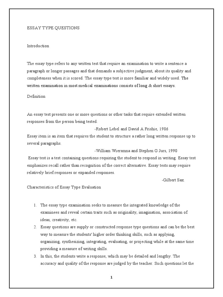 Essay Type Questions | PDF | Educational Assessment | Essays