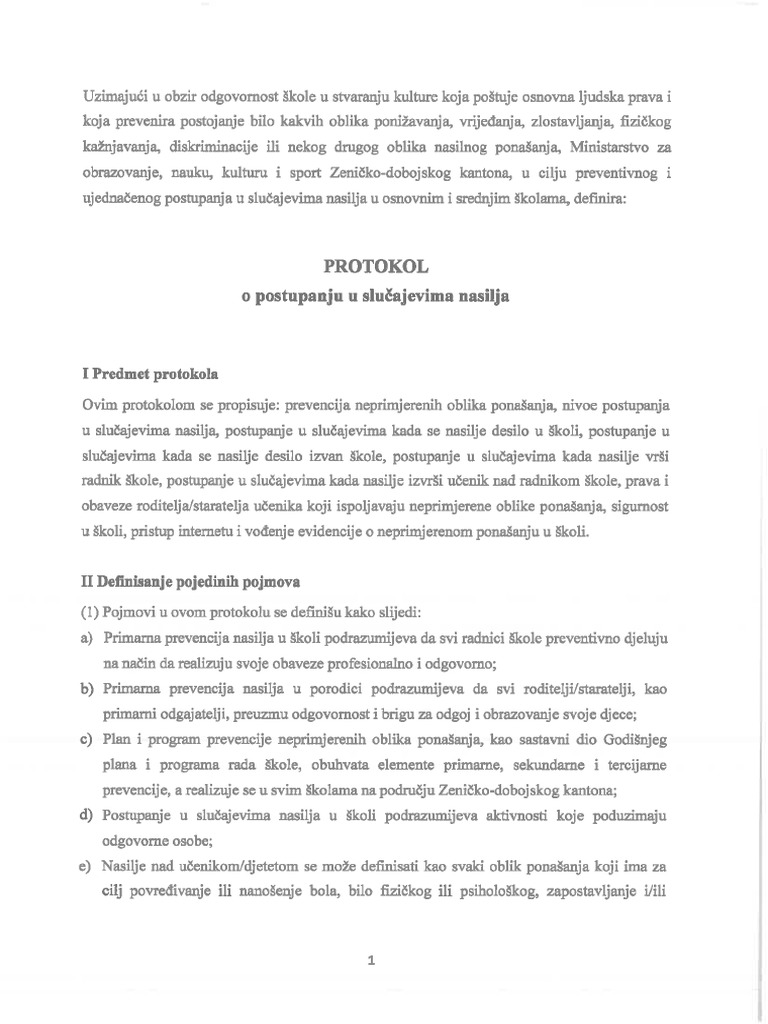 Protokol o Postupanju U SL Nasilja | PDF