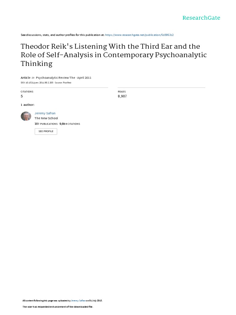 Listening With The Third Ear - SAFRAN JEREMY | PDF | Psychoanalysis ...