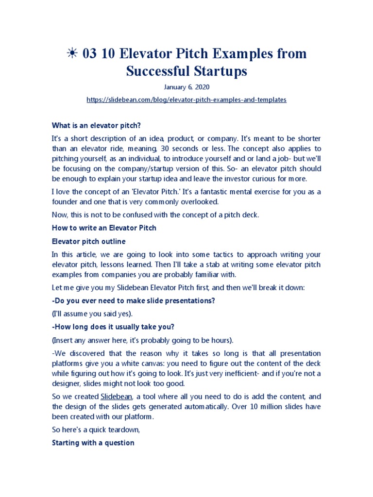 03 10 Elevator Pitch Examples From Successful Startups | PDF | Elevator ...