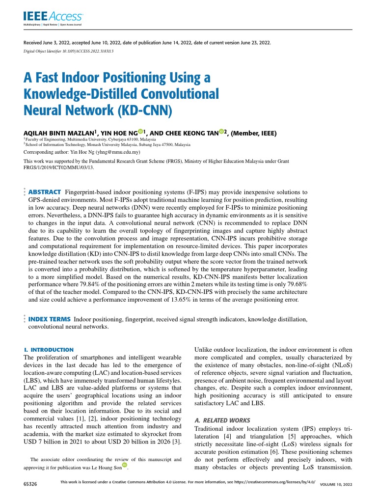 A Fast Indoor Positioning Using A Knowledge-Distilled Convolutional Neural Network KD-CNN ...