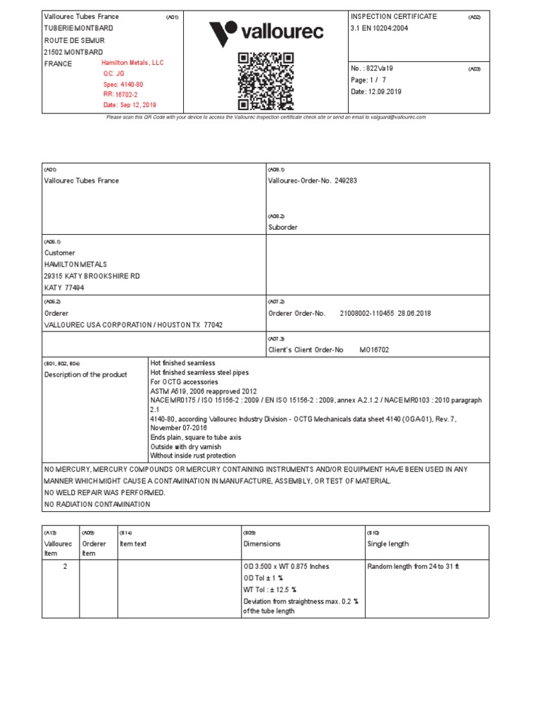 MTR - HT# 991621 | PDF | Pipe (Fluid Conveyance) | Heat Treating