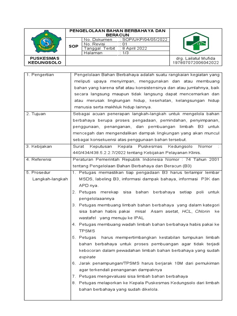 05 SOP - Pengelolaan B3 | PDF