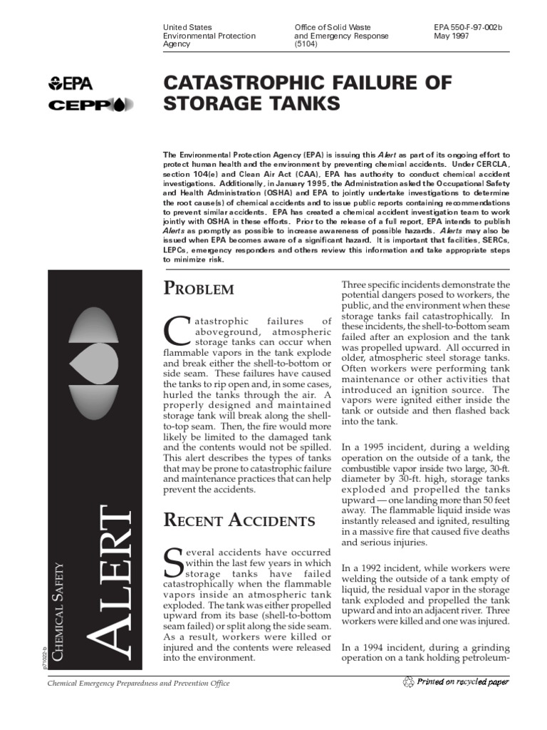 Catastrophic Failure of Storage Tanks | PDF | Flammability ...
