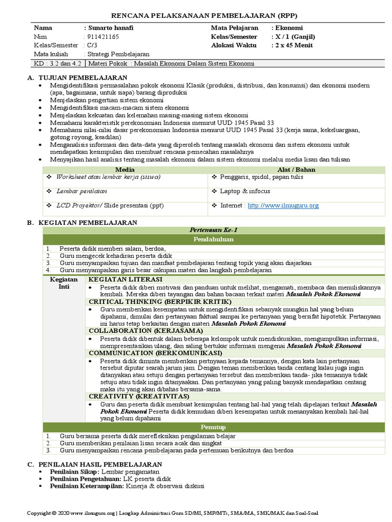 RRP Ekonomi Hanafi | PDF | Karier & Perkembangan | Seni