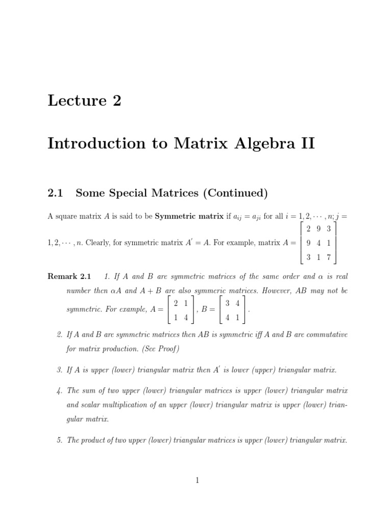 Linear Algebra Lecture Notes 02 | PDF | Matrix (Mathematics ... Linear Algebra Lecture Notes 02 | PDF | Matrix (Mathematics ...