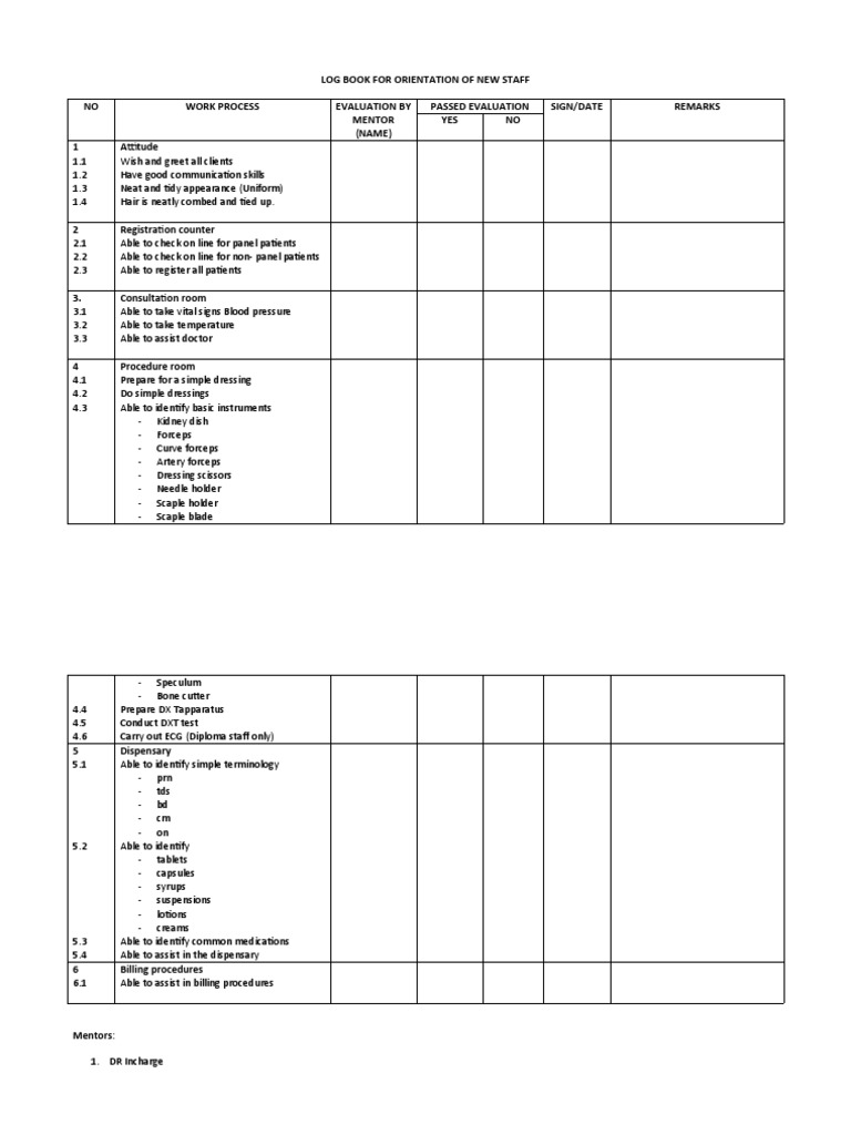 Log Book For Orientation of New Staff | PDF