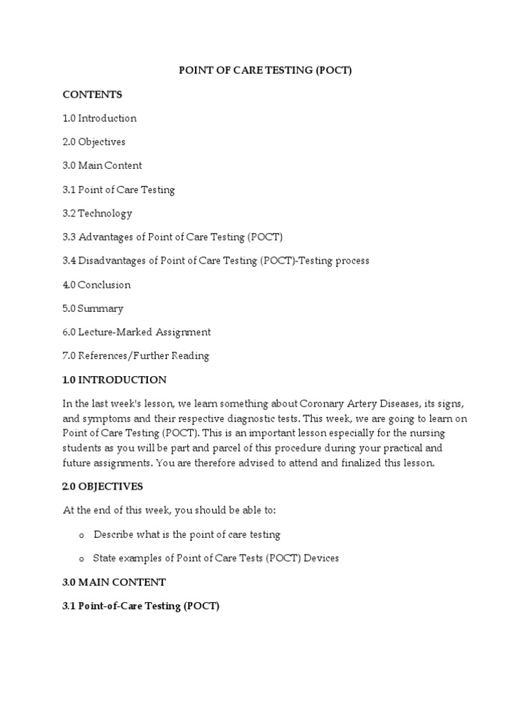 Topic4 - POINT OF CARE TESTING | PDF | Health Care | Medical Specialties
