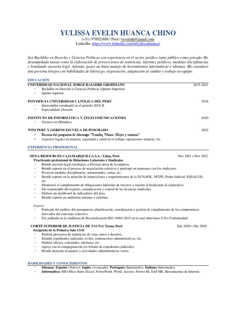 CV Yulissa Huanca | PDF | Perú