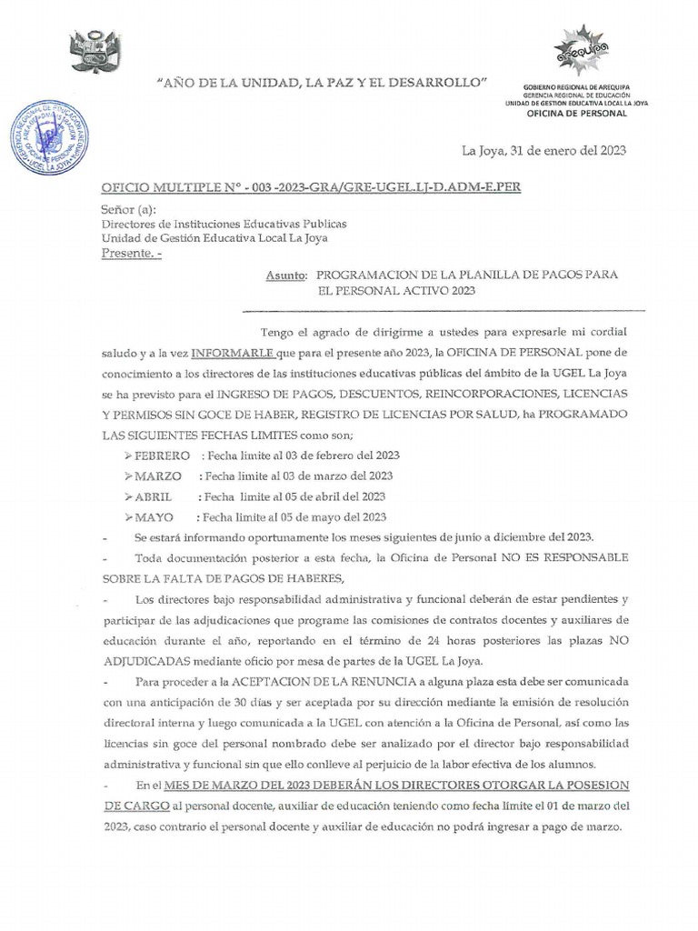 Oficio Multiple #003-2023 | PDF