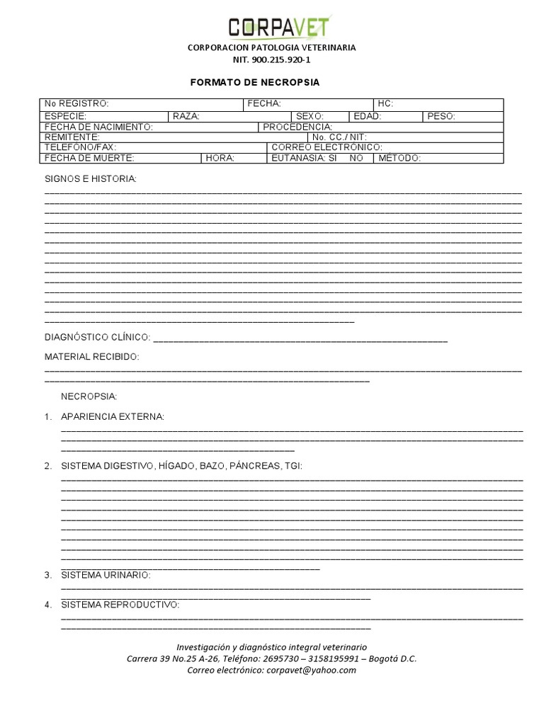 Formato Necropsia | PDF | Patología | Órgano (anatomía)