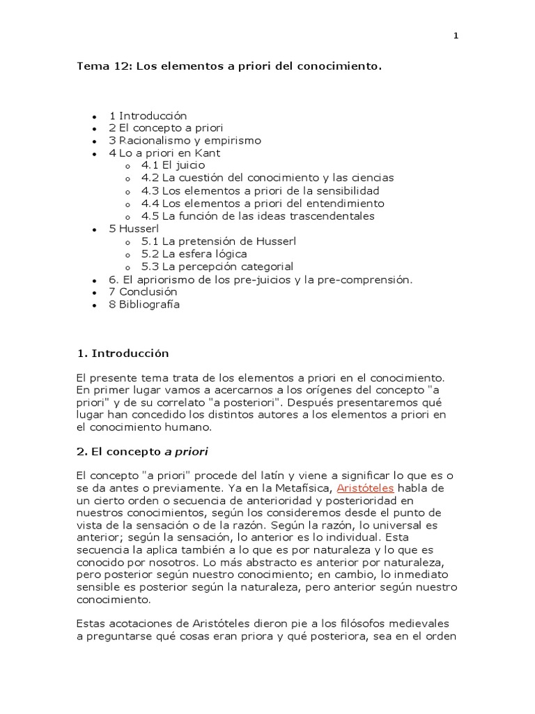 Elementos a Priori en el Conocimiento | PDF | A priori y a posteriori ...