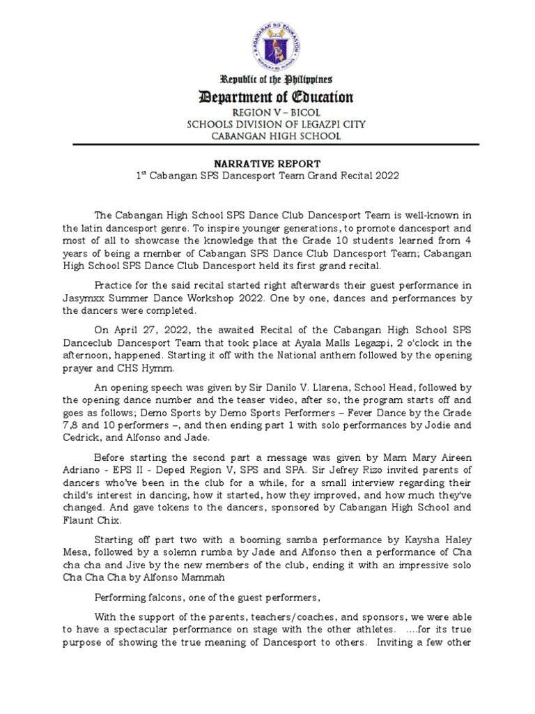 Narrative Report | PDF | Performing Arts | Ballroom Dance