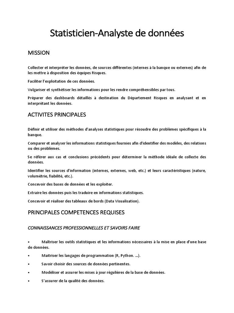 Analyste de données : missions et compétences | PDF | Bases de données ...
