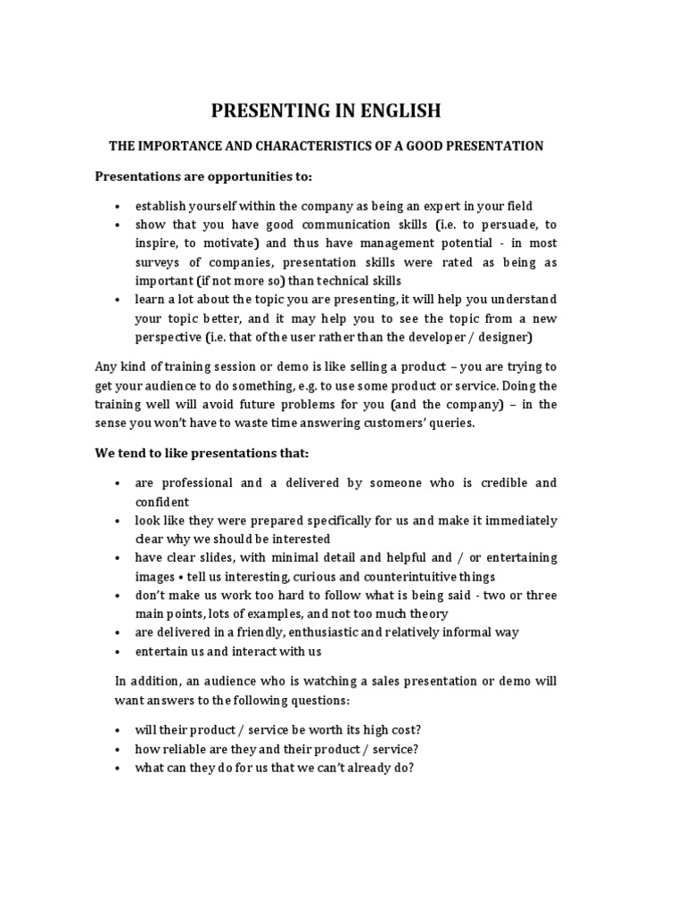 Presenting in English | PDF | English Language